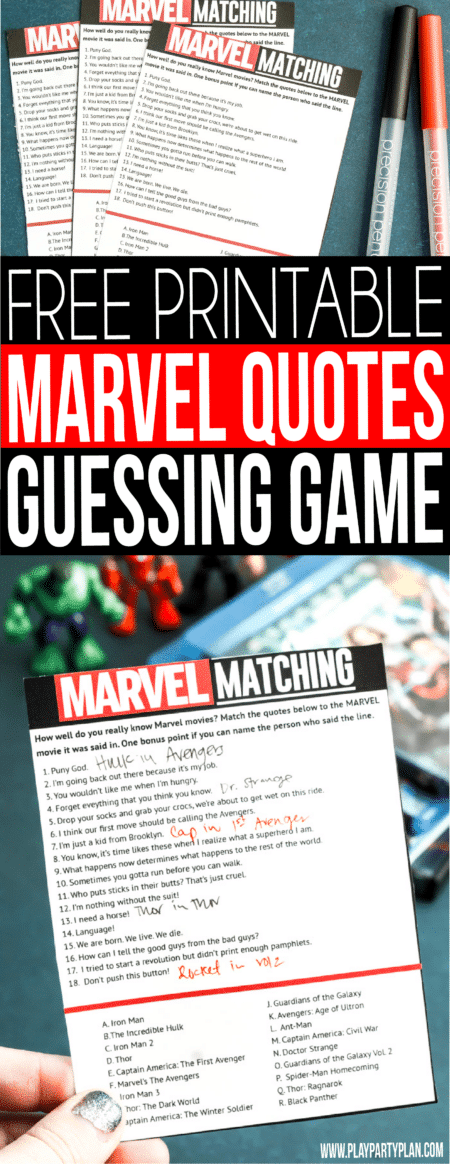 Marvel Movie Quotes Matching Game {Free Printable} - Play Party Plan