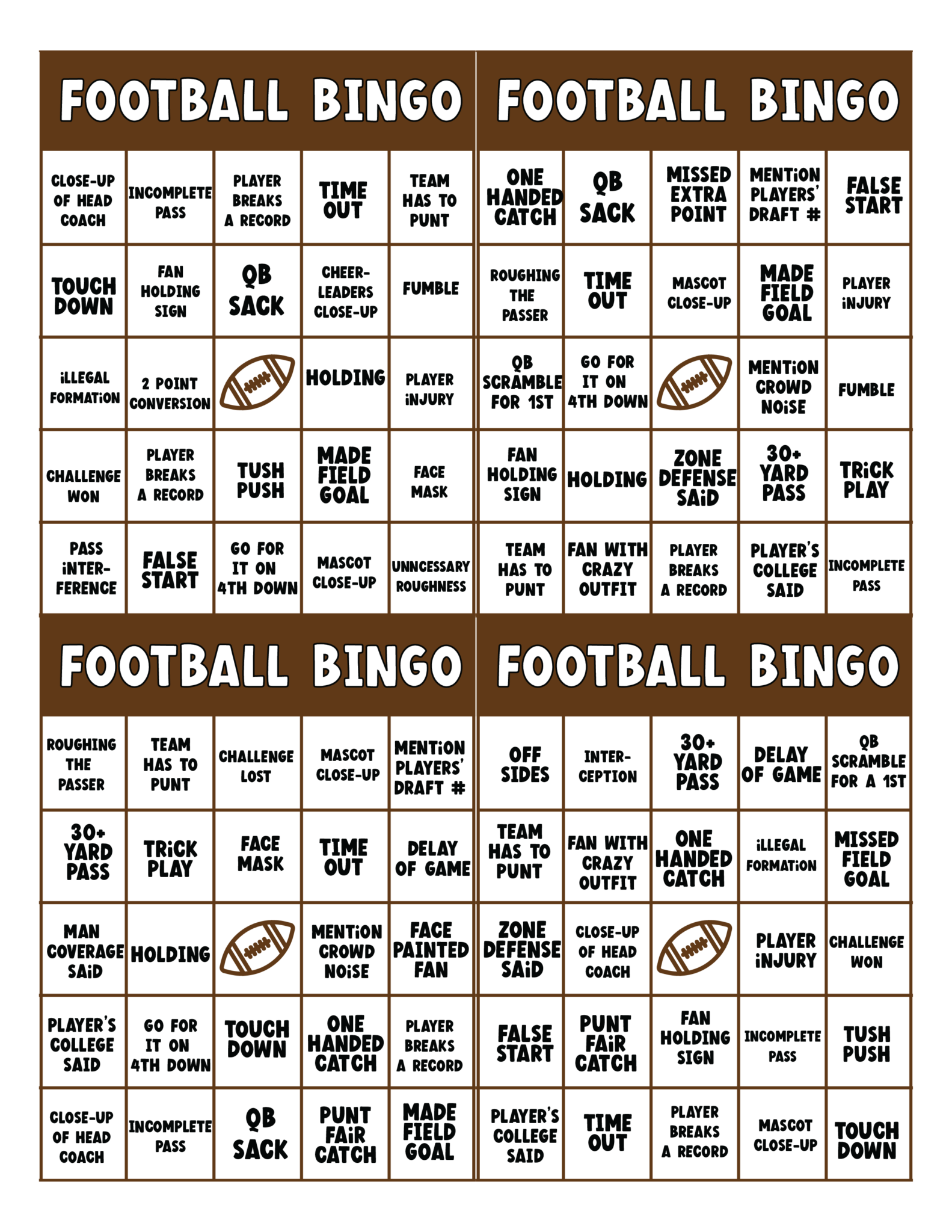 Free Printable Football Bingo Cards - Play Party Plan