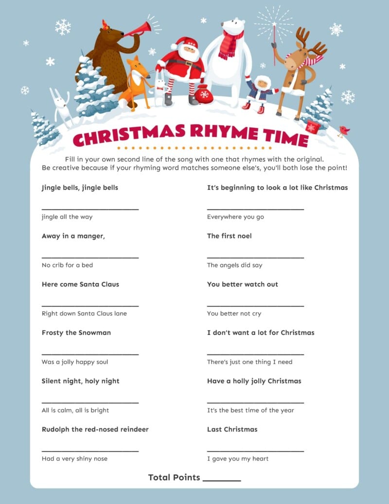 Christmas Rhyme Game {Free Printable!} - Play Party Plan
