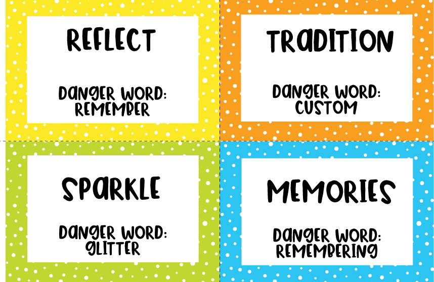 Free Printable New Year's Eve Danger Words - Play Party Plan