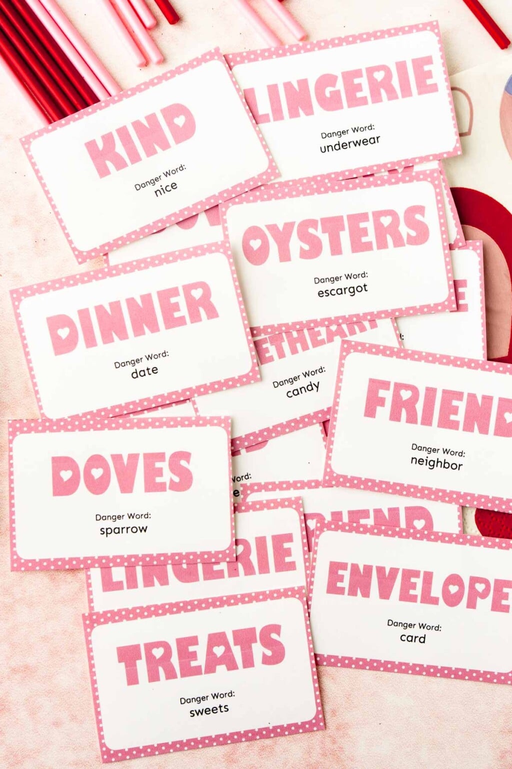 Valentines Danger Word Game List {Free Printables} - Play Party Plan