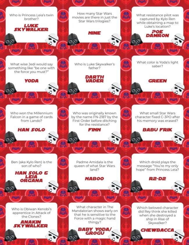 Free Printable Star Wars Trivia Questions - Play Party Plan