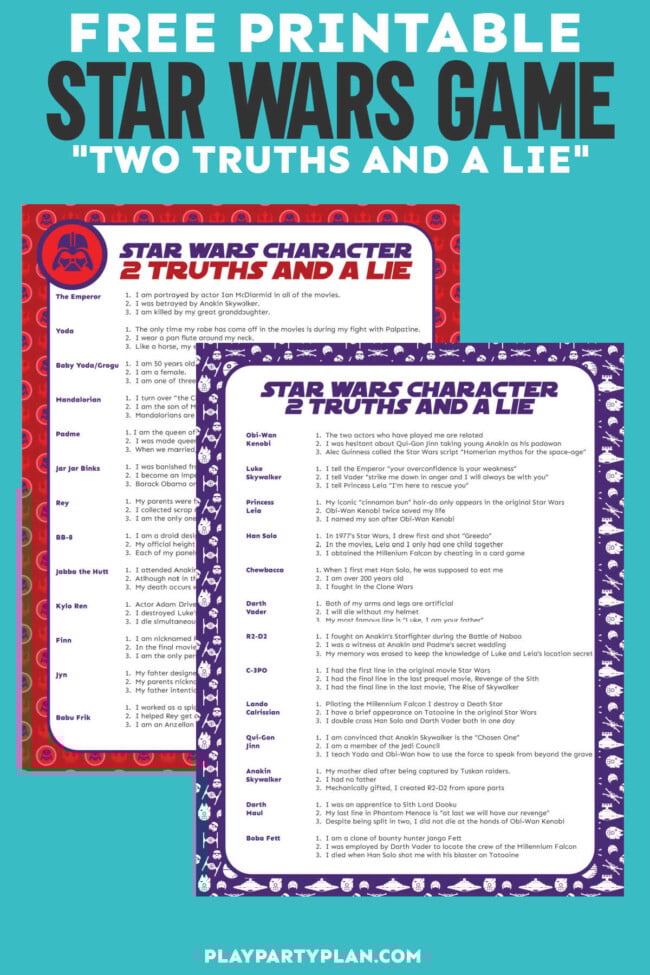 Star Wars Two Truths and a Lie Game {Free Printable} - Play Party Plan
