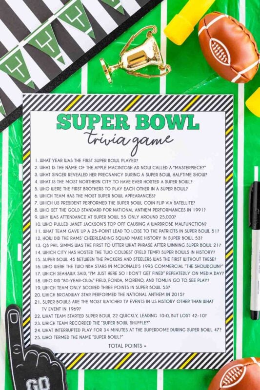 50 Super Bowl Trivia Questions & Printable Game - Play Party Plan