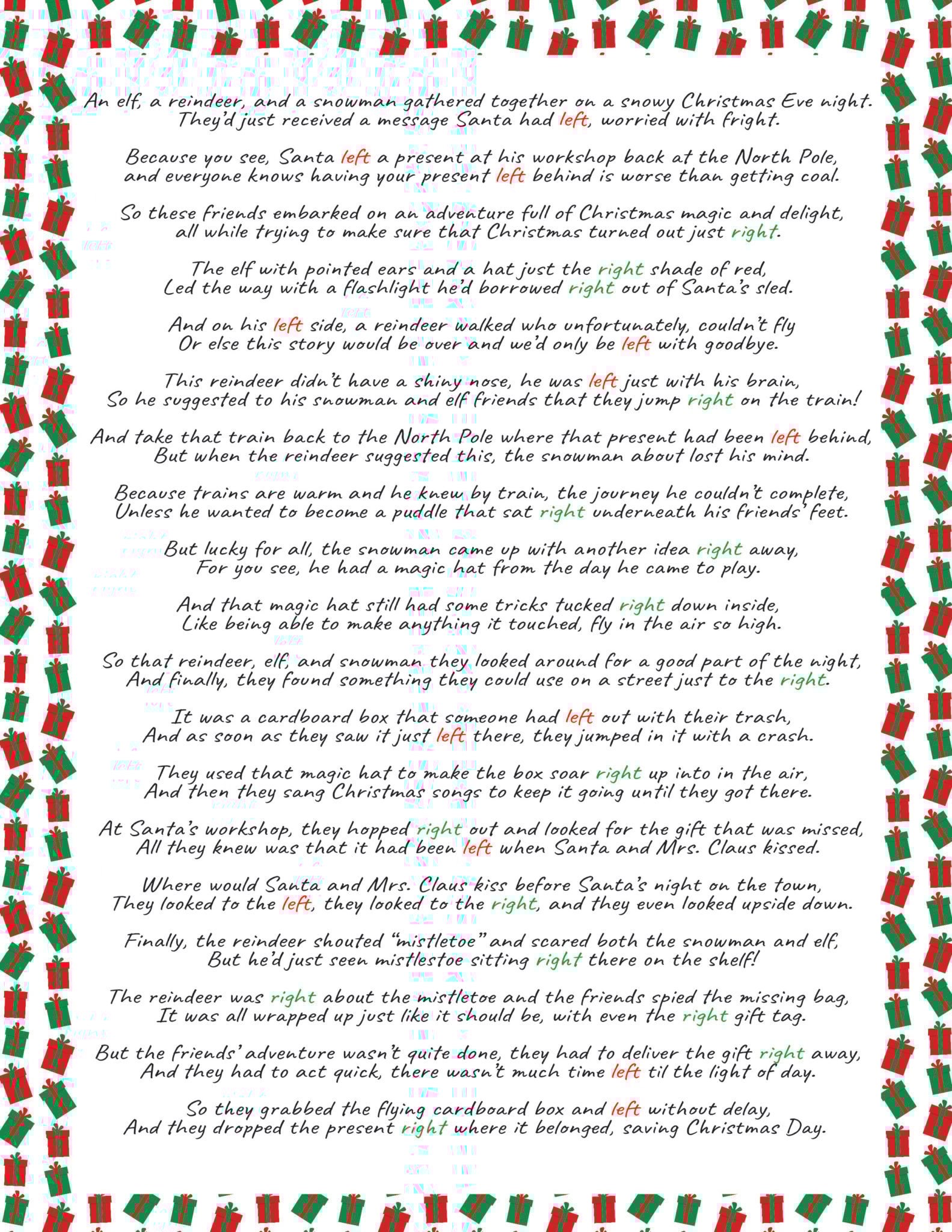 Fun Left Right Christmas Game (4 Printable Stories) - Play Party Plan