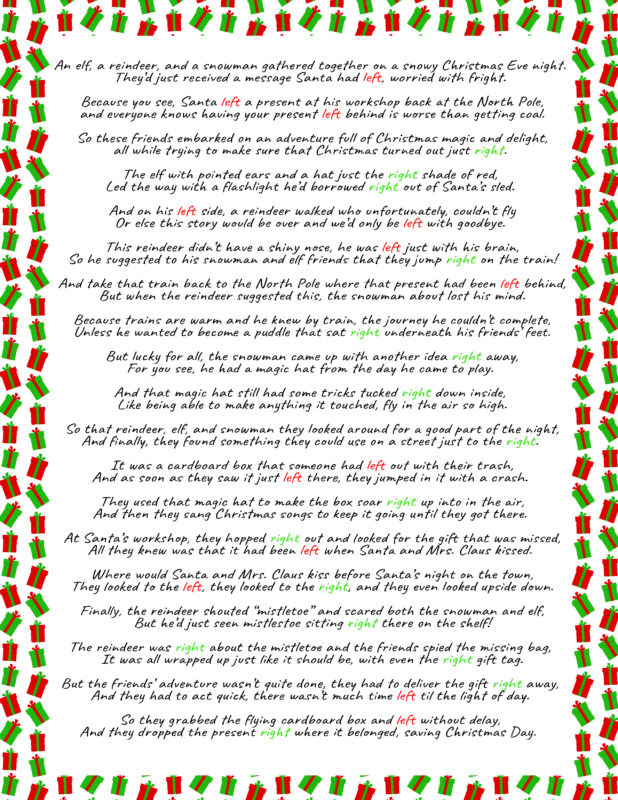 Fun Left Right Christmas Game (4 Printable Stories) - Play Party Plan