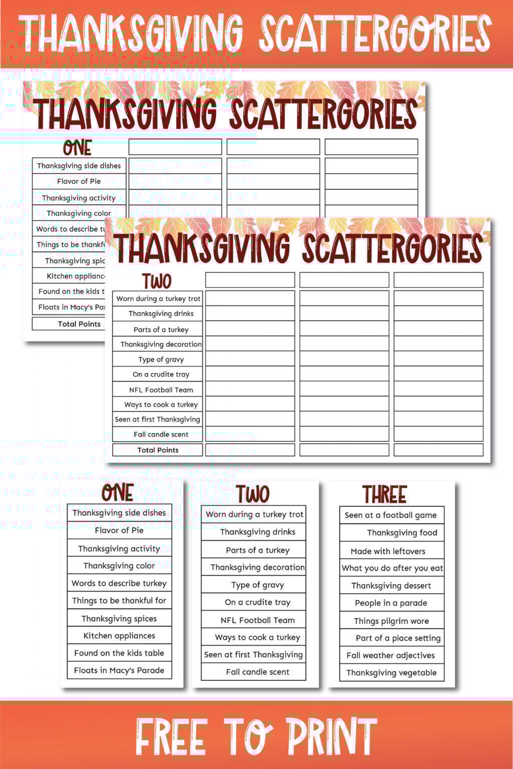 Free Printable Thanksgiving Scattergories Game - Play Party Plan