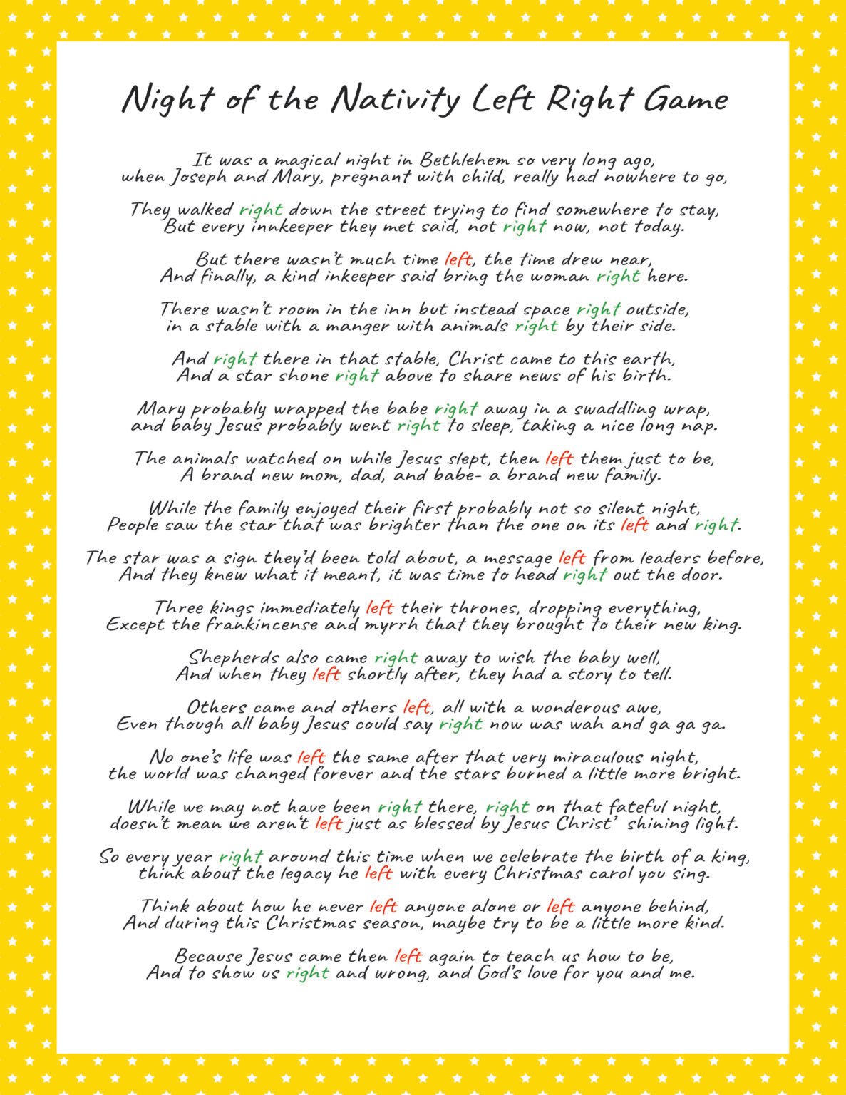 Fun Left Right Christmas Game (4 Printable Stories) - Play Party Plan