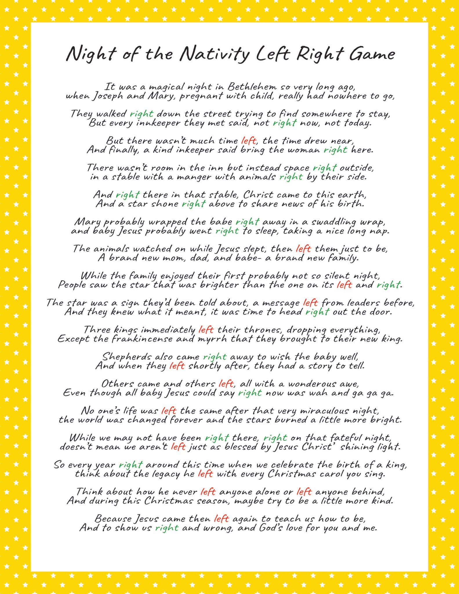 Fun Left Right Christmas Game (4 Printable Stories) - Play Party Plan