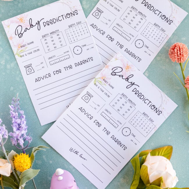 Free Printable Baby Shower Predictions & Advice Cards