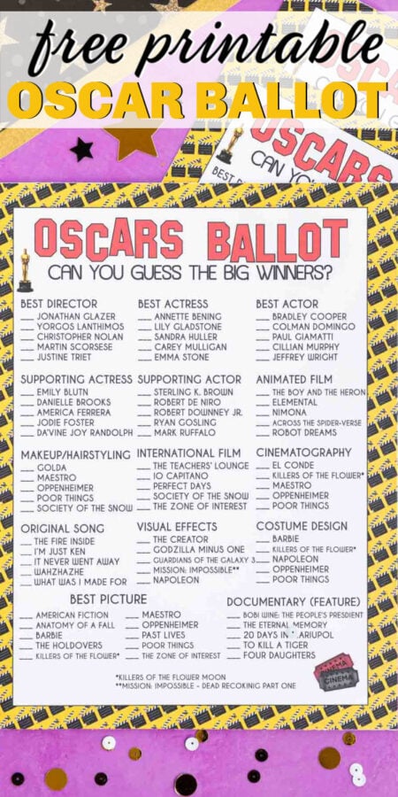 Free Printable 2024 Oscar Ballot and Nominees List - Play Party Plan