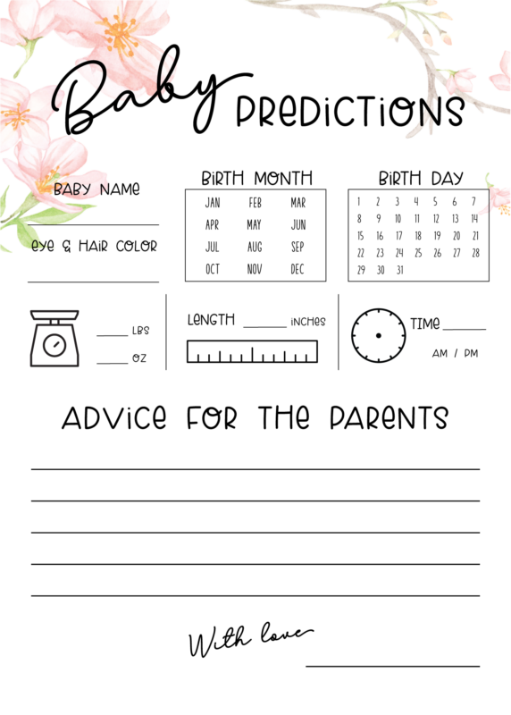 Free Printable Baby Shower Predictions & Advice Cards