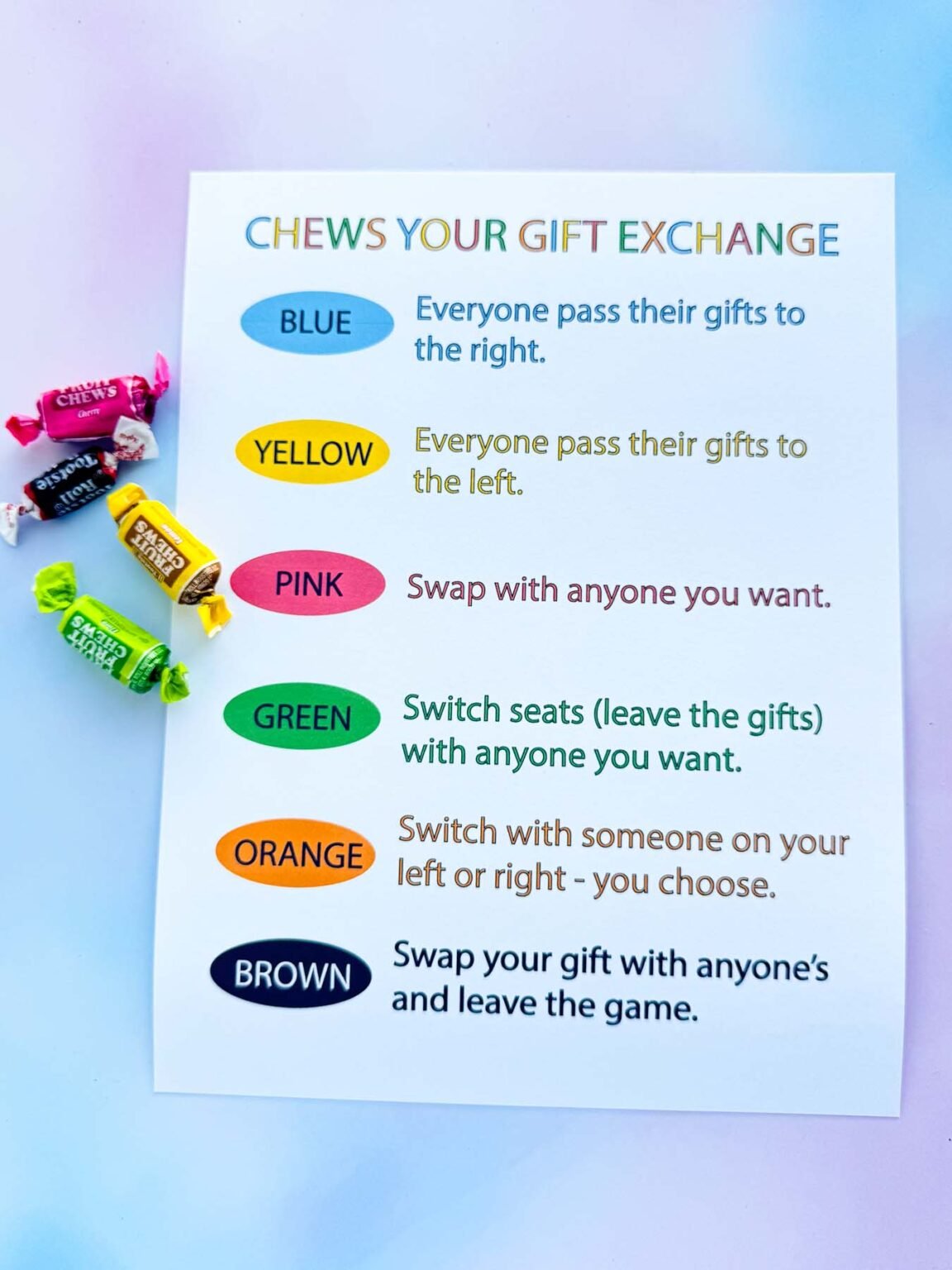 Chews Your Gift Exchange Game - Play Party Plan