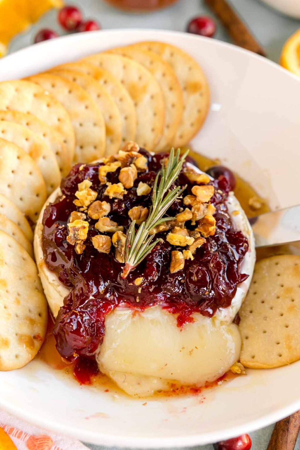 Easy Baked Brie with Honey and Cranberry Sauce