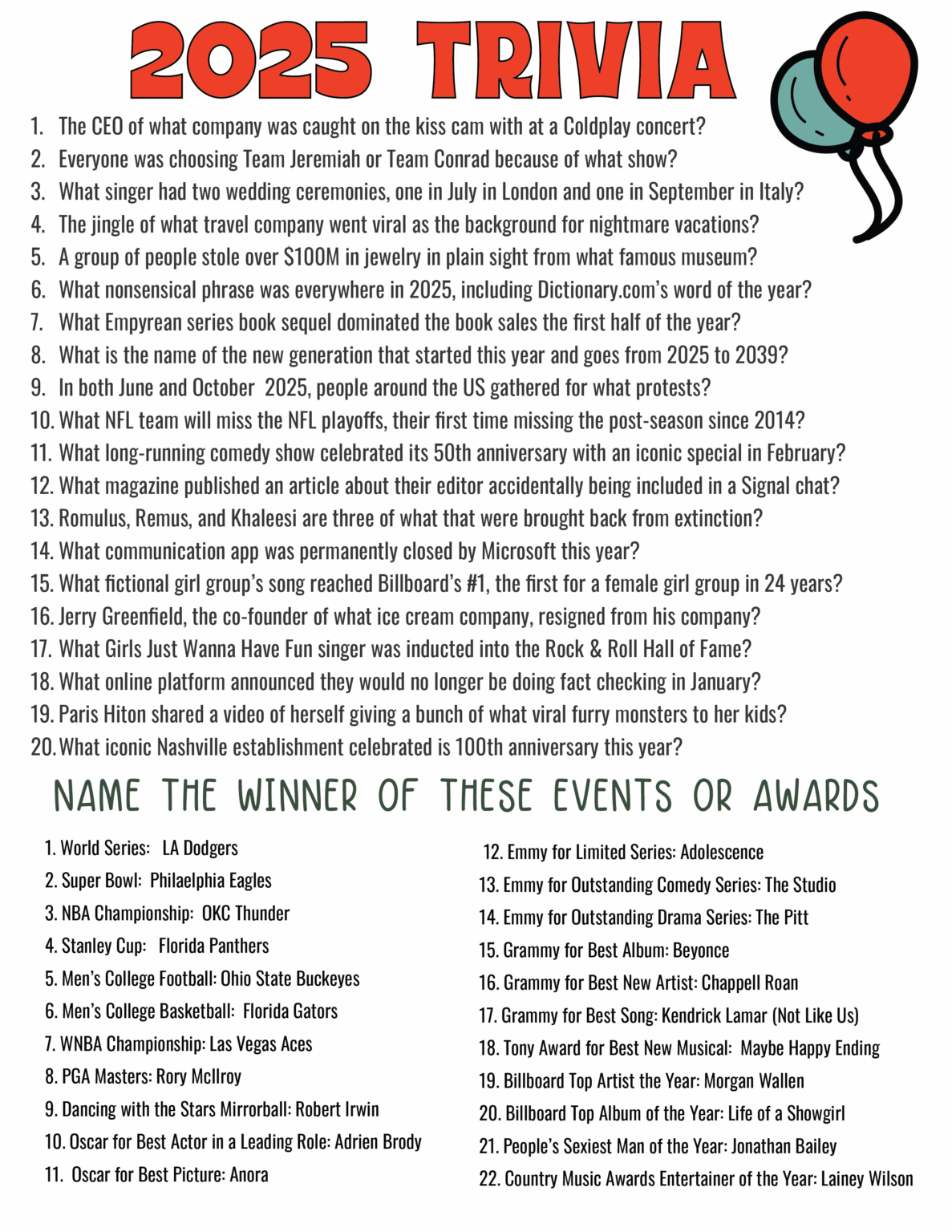 Free Printable 2025 New Year's Eve Trivia Games - Play Party Plan