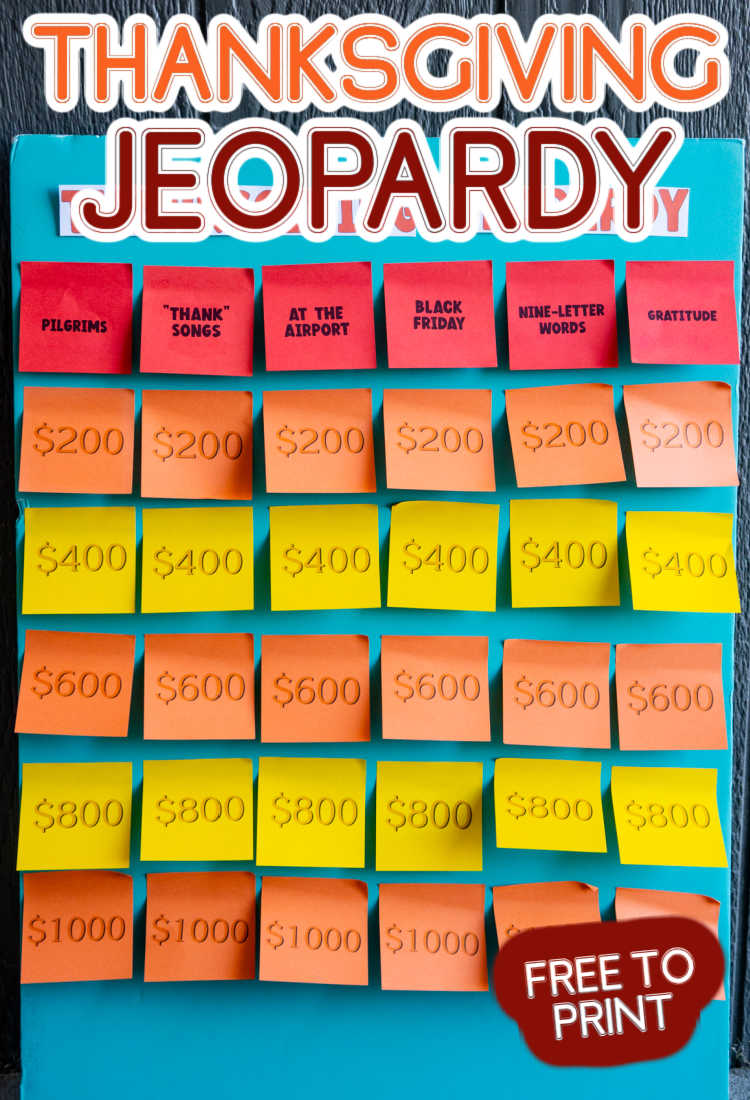 Free Printable Thanksgiving Jeopardy Game - Play Party Plan
