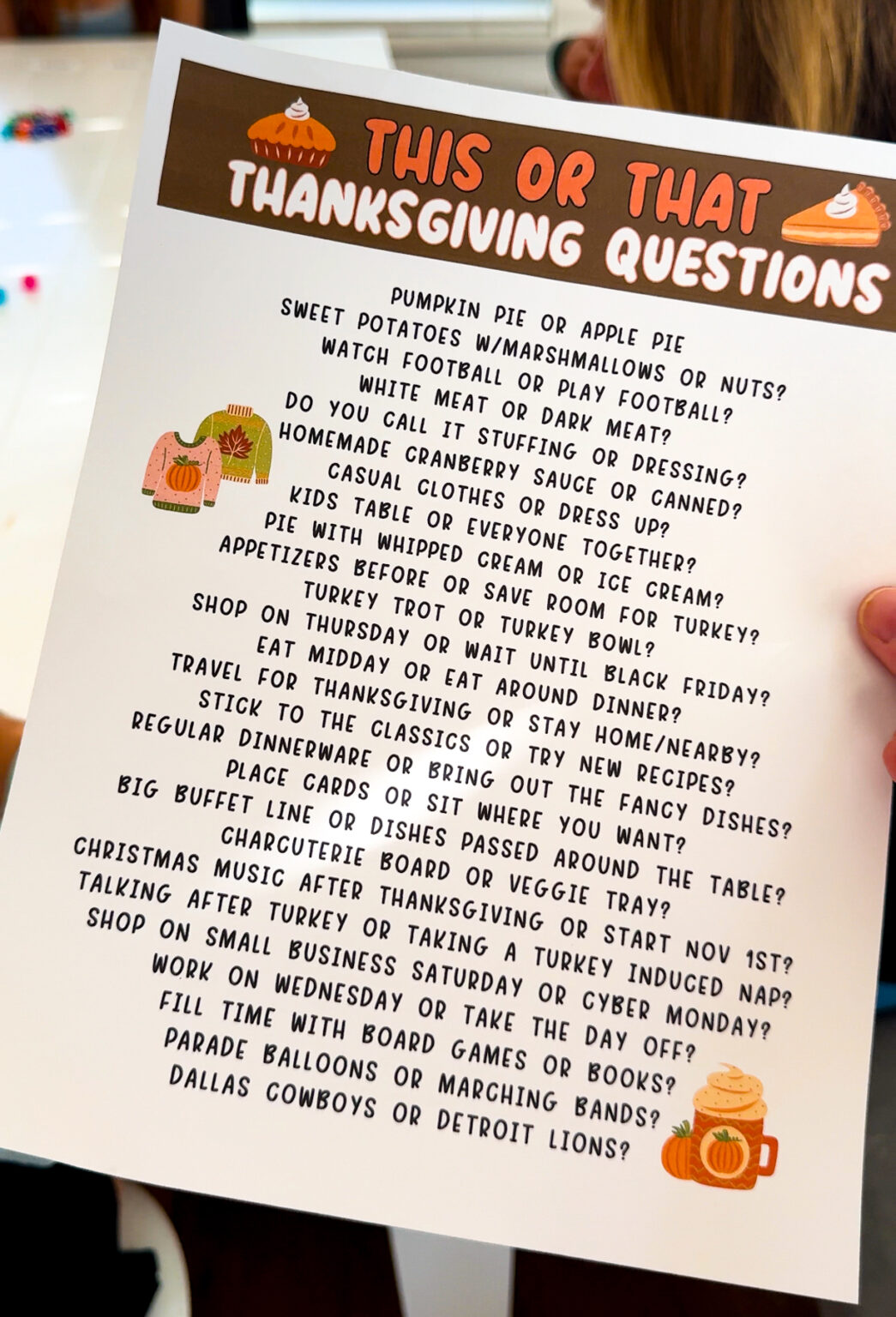 Thanksgiving This or That Questions Game (Free Printable)